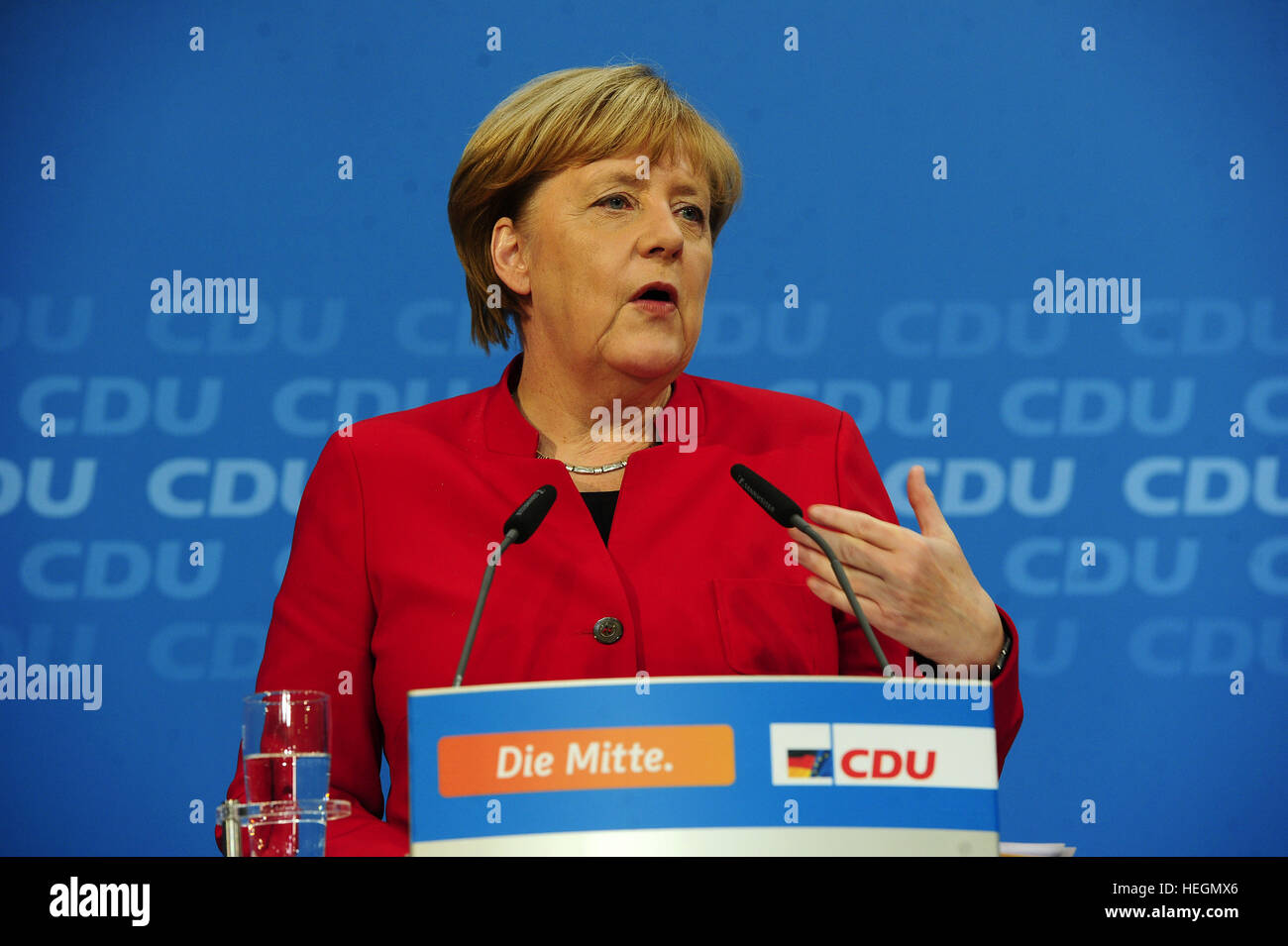 German Chancellor Angela Merkel announcing that she will run for a ...