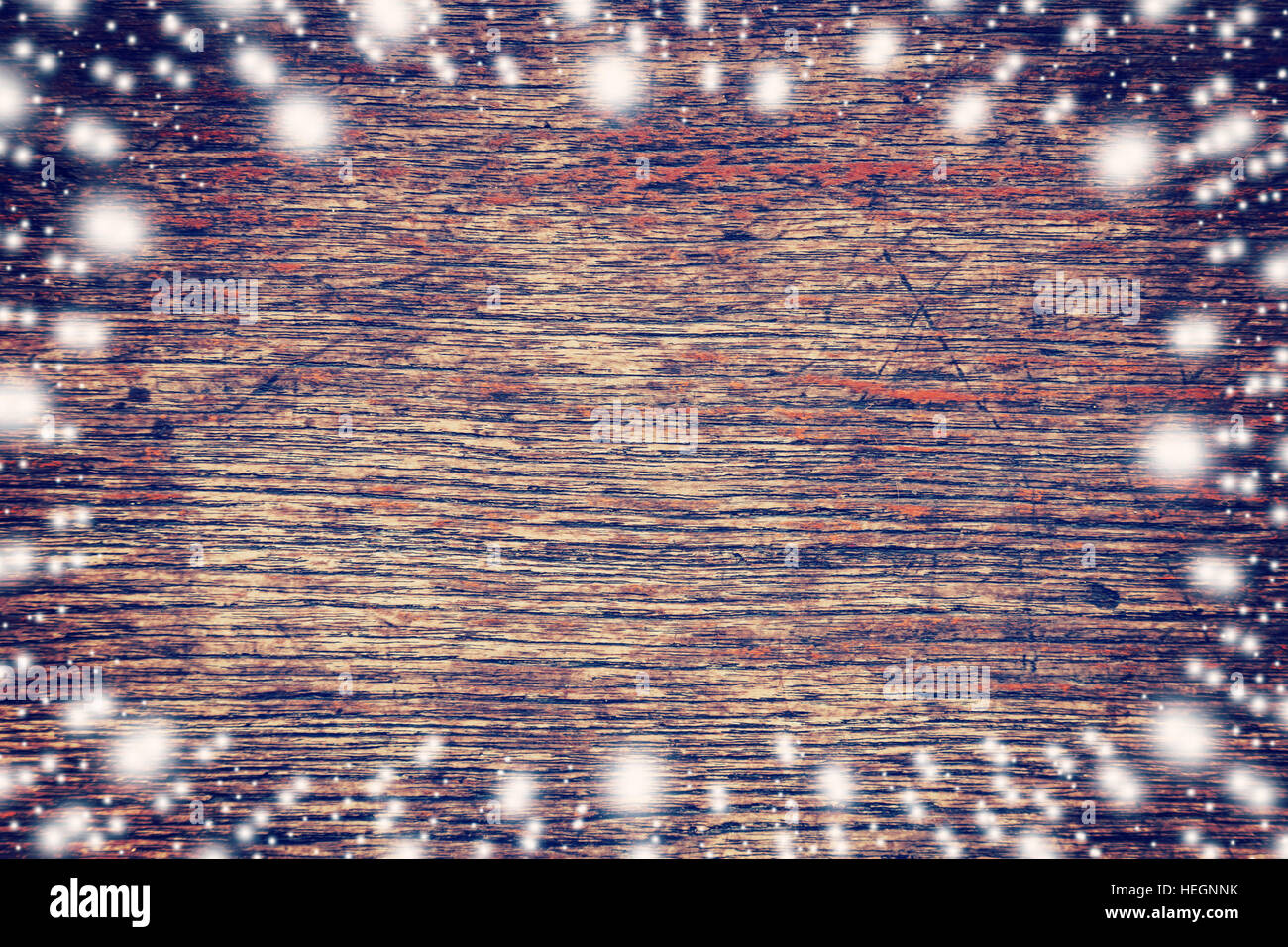 Above snow on wood board background and texture with space for text ...