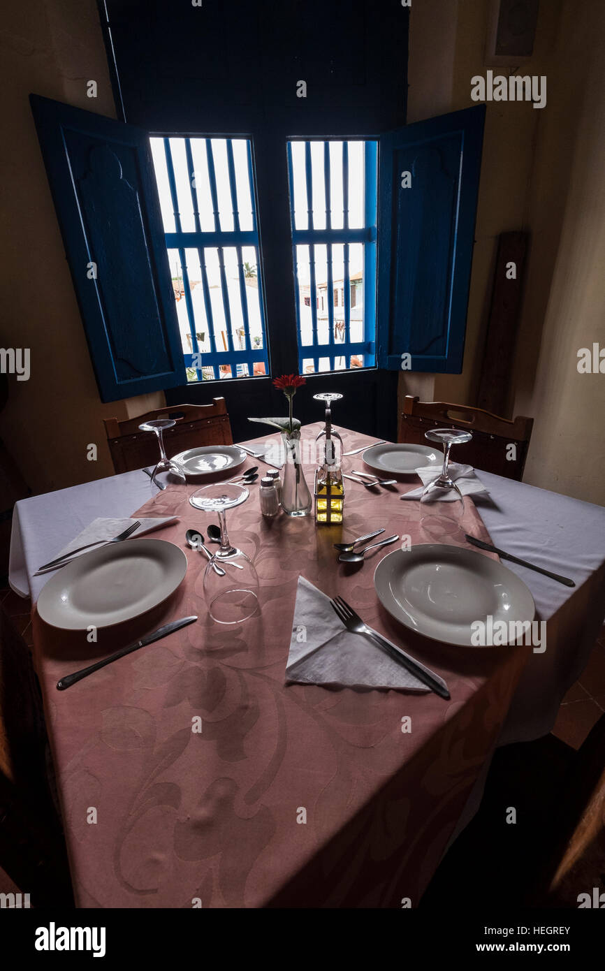 Table setting in a typical restaurant in Camaguey, Cuba Stock Photo - Alamy