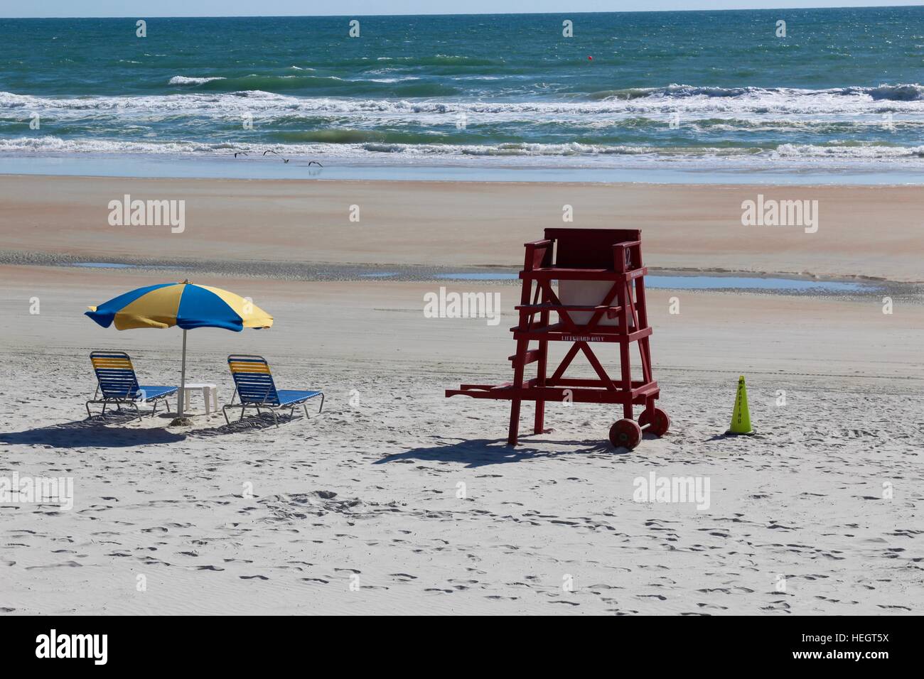 Life guard stand and beach furniture on the beach Stock Photo - Alamy