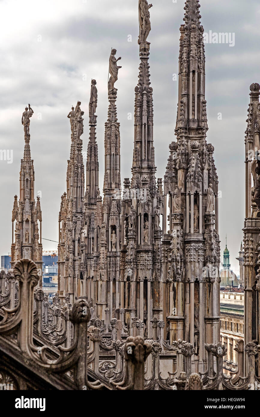 One part of famous Milan Cathedral, Lombardy, Italy. The famous spires ...