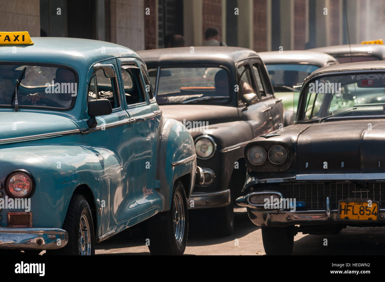 HAVANA, CUBA - JUNE, 2011: Vintage American taxi cars clog the streets ...
