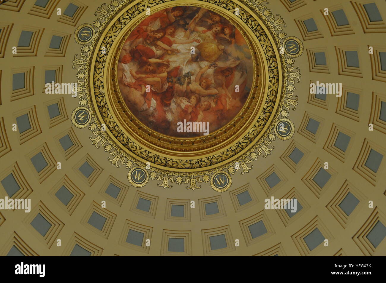Close up of dome on top of the Rotunda inside the Wisconsin State ...