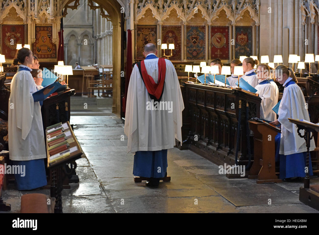 Girl choristers from Wells Cathedral Choir rehearse for evensong ...
