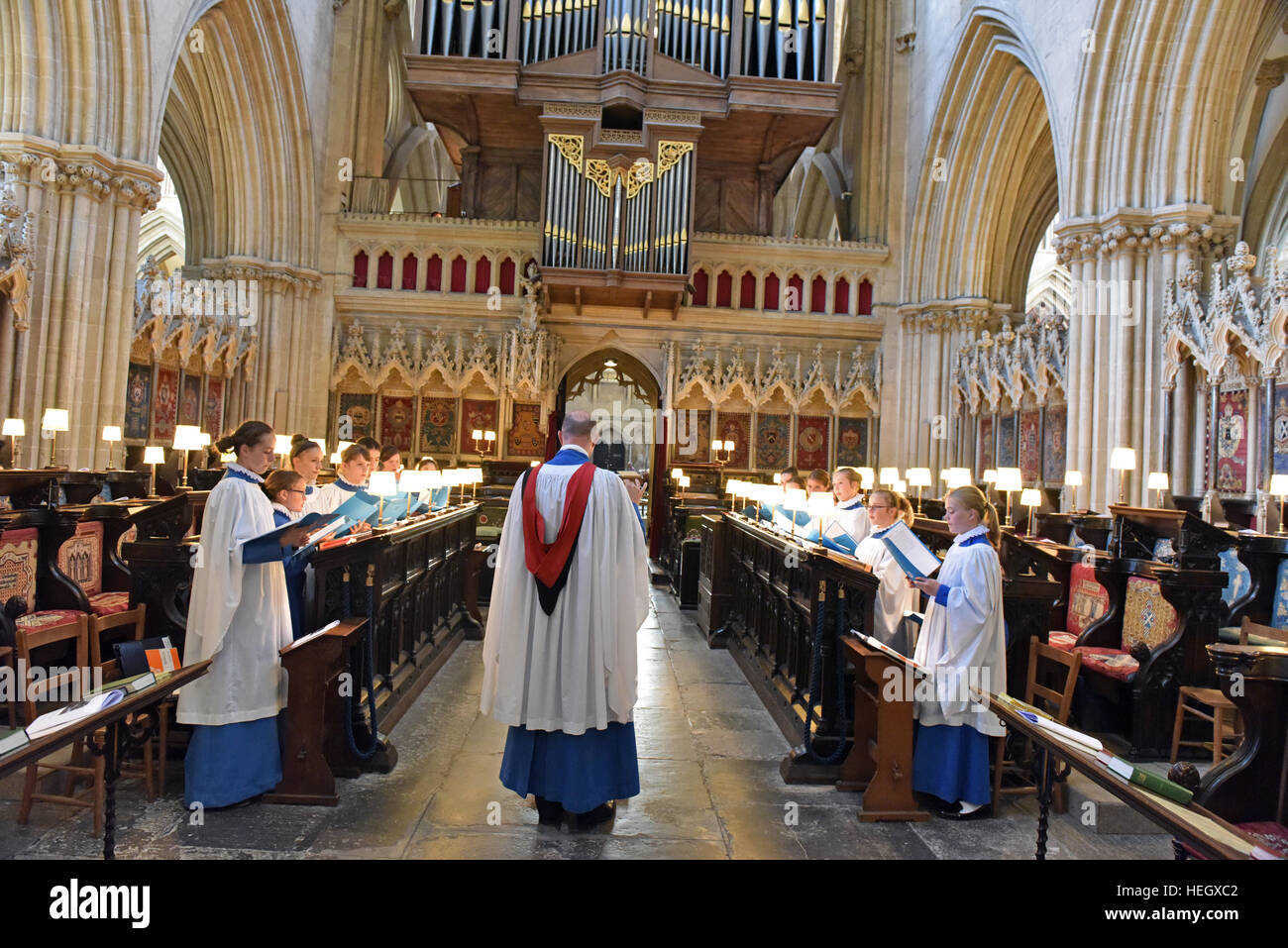 Girl choristers from Wells Cathedral Choir rehearse for evensong ...