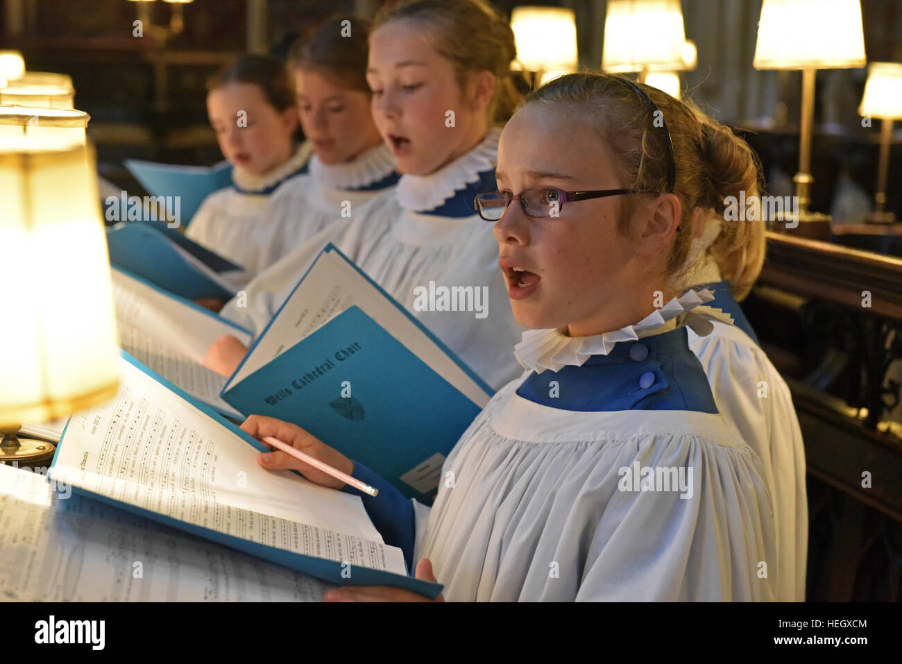 Girl choristers from Wells Cathedral Choir rehearse for evensong ...