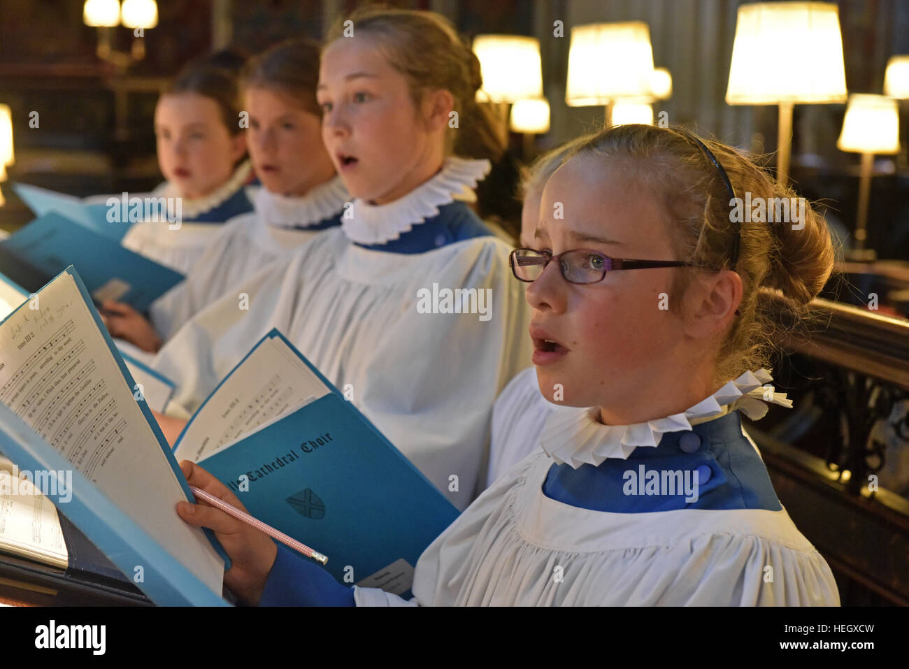 Girl choristers from Wells Cathedral Choir rehearse for evensong ...