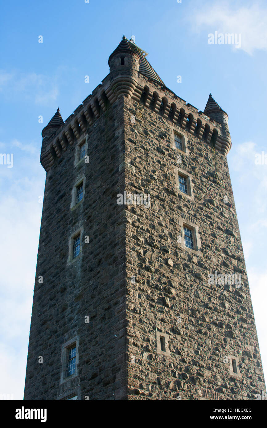 The large turreted memorial tower on Scrabo Hill overlooking ...