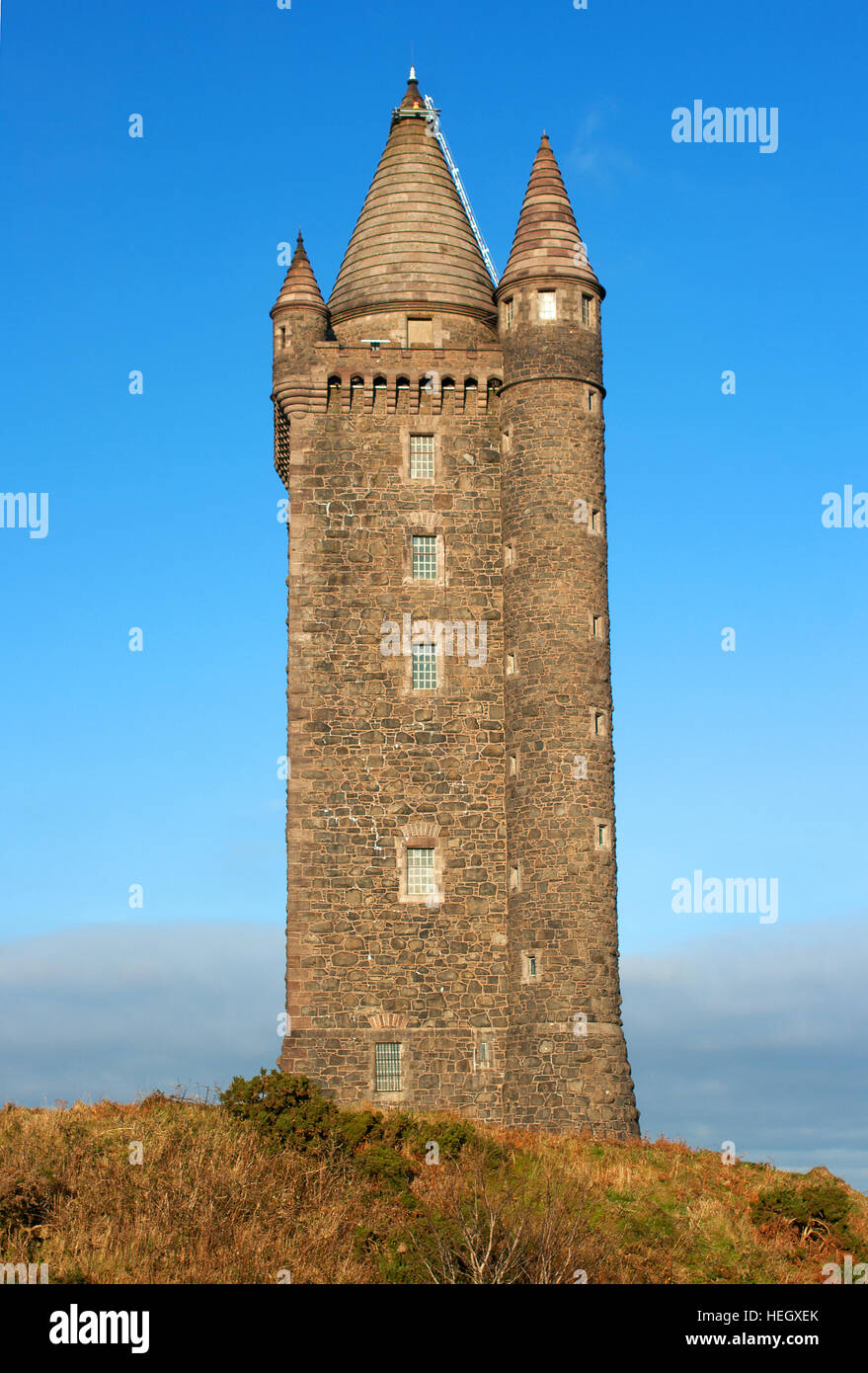 The large turreted Scrabo Tower on Scrabo Hill overlooking Newtownards ...