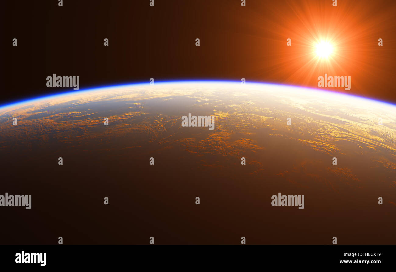 Beautiful Sunrise Over The Earth. 3D Illustration Stock Photo - Alamy