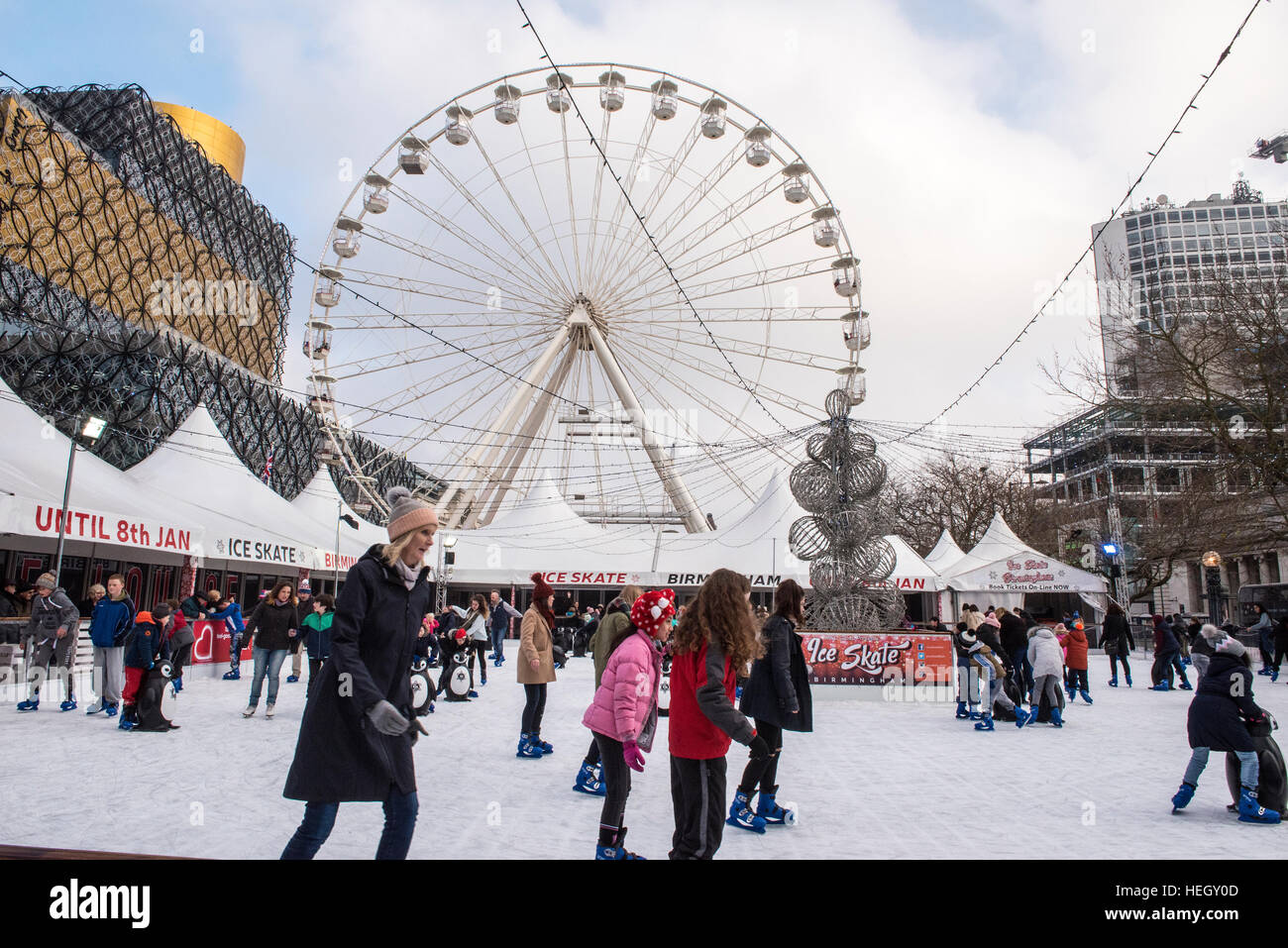 Huge ferris wheel, The Birmingham Eye and ice skating rink part of ...
