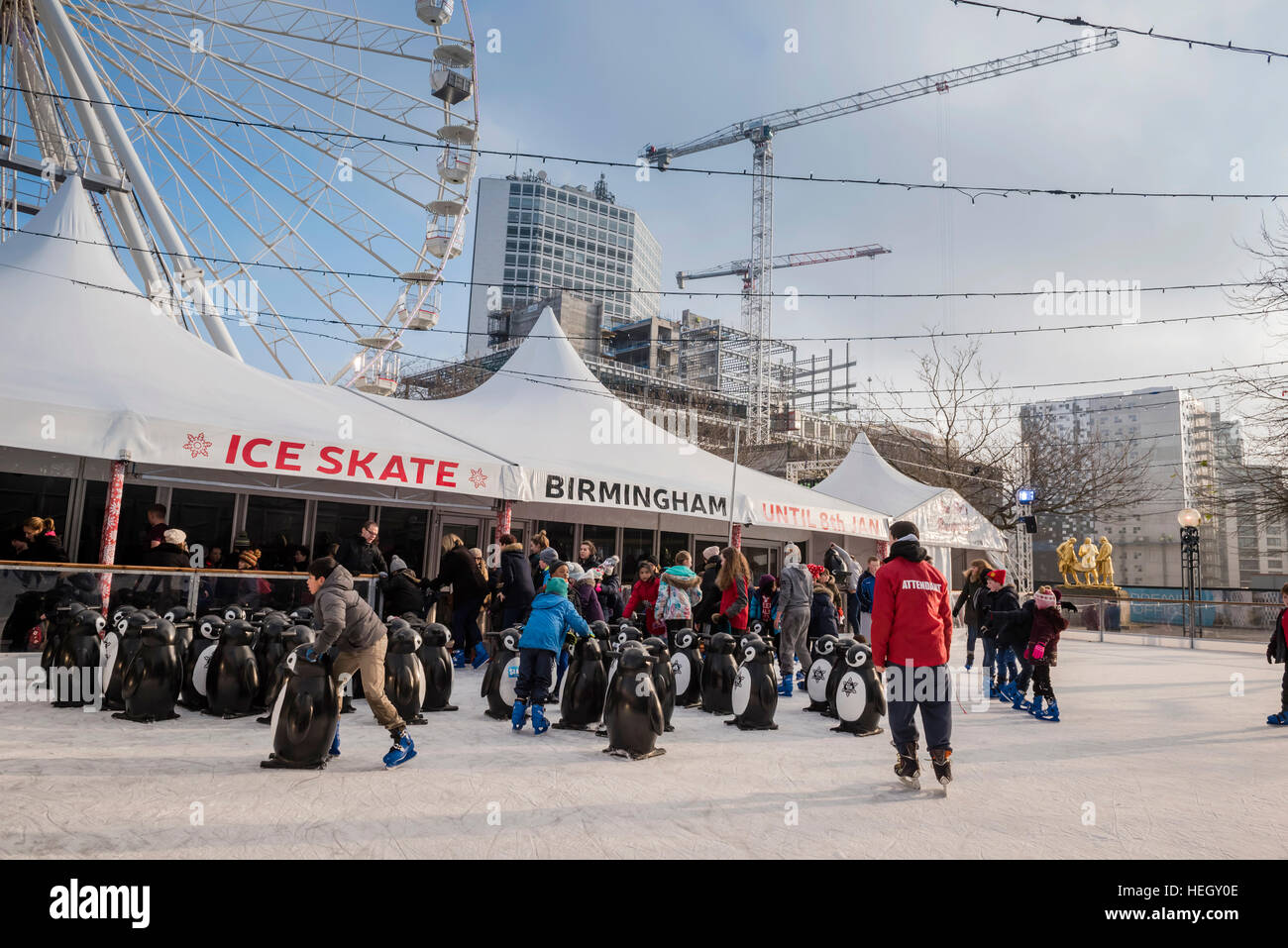 Huge ferris wheel, The Birmingham Eye and ice skating rink part of ...