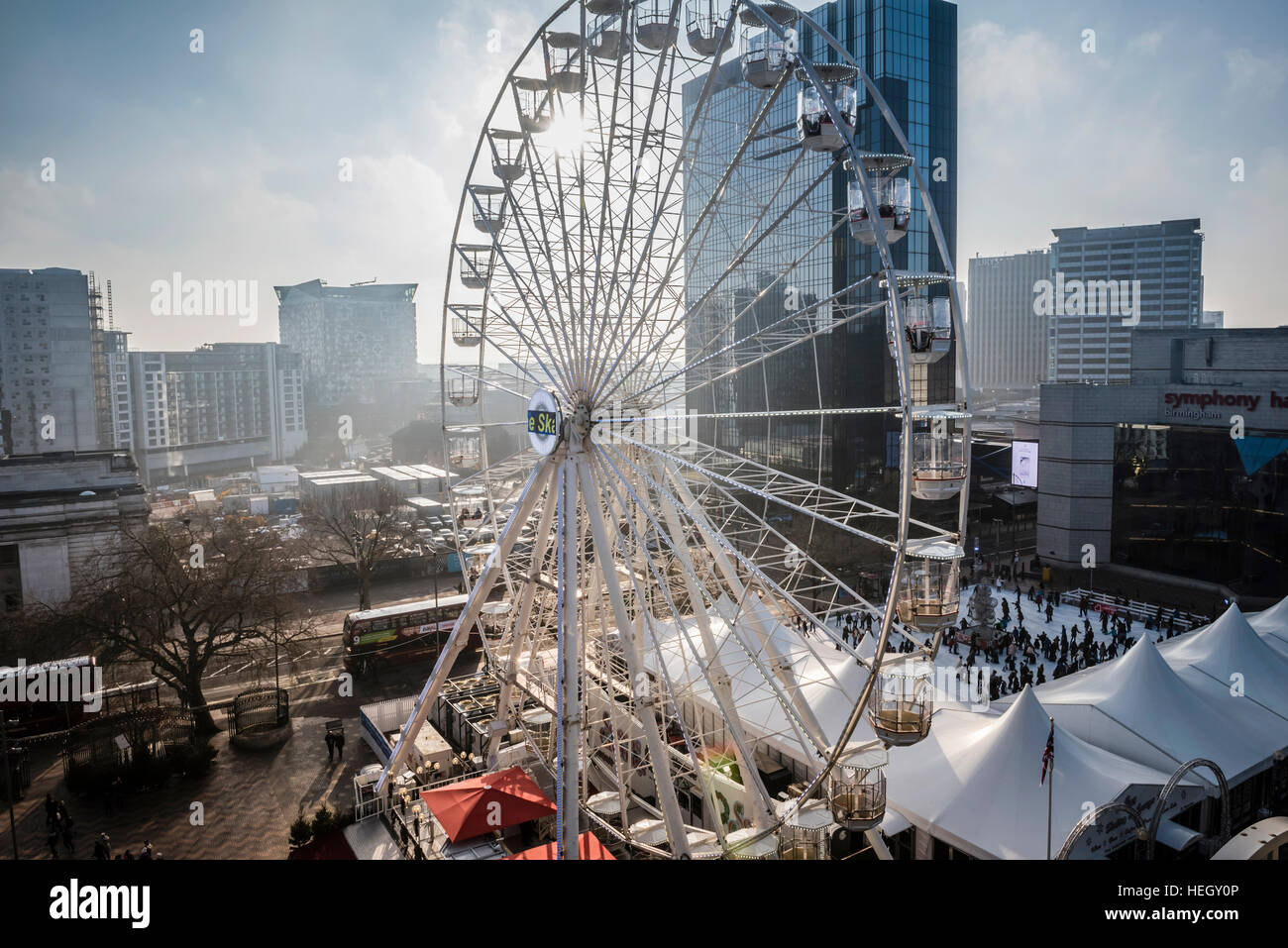 Huge ferris wheel, The Birmingham Eye and ice skating rink part of ...