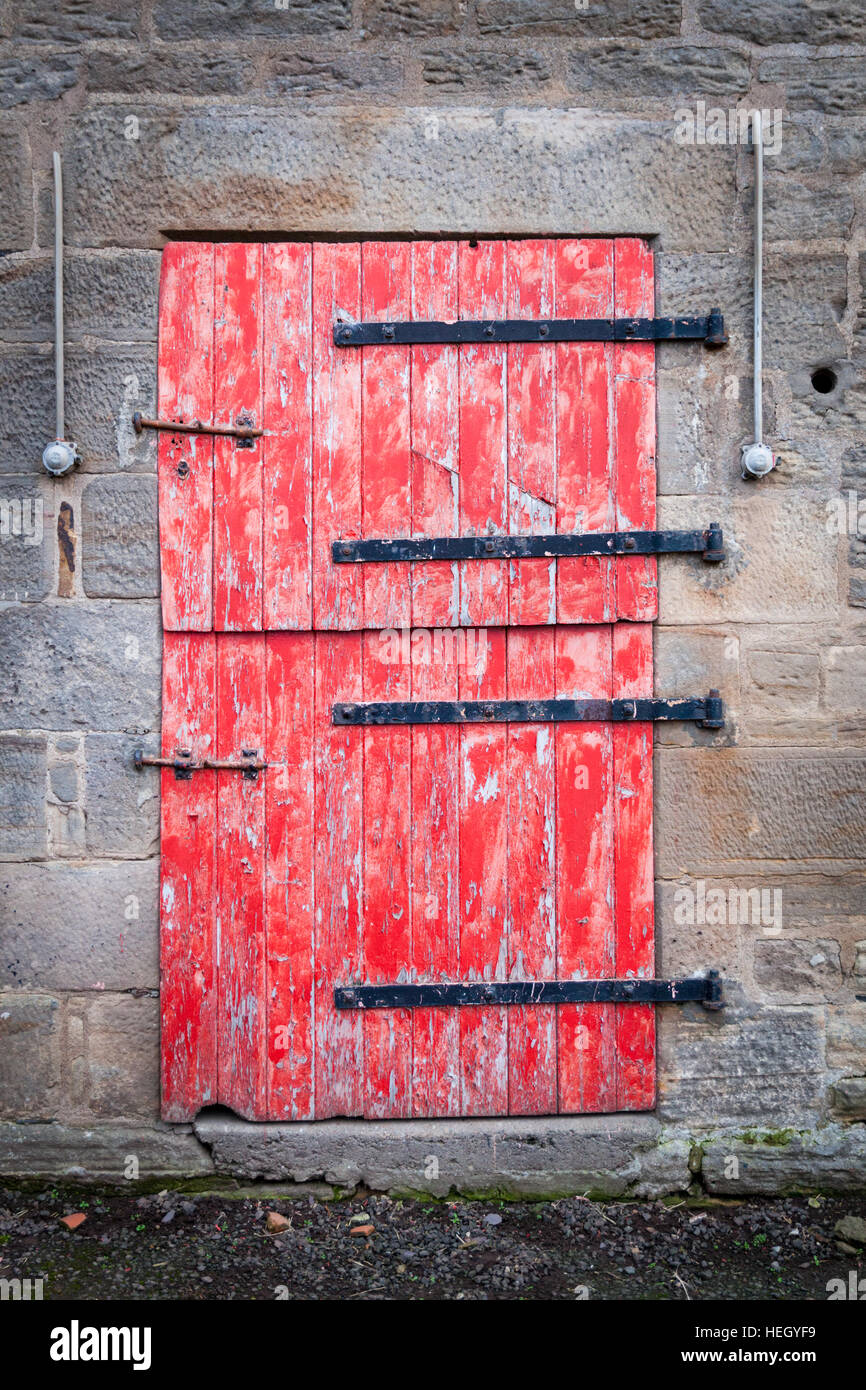 The red painted barn in Northumberland, abstract detail metalwork Stock ...