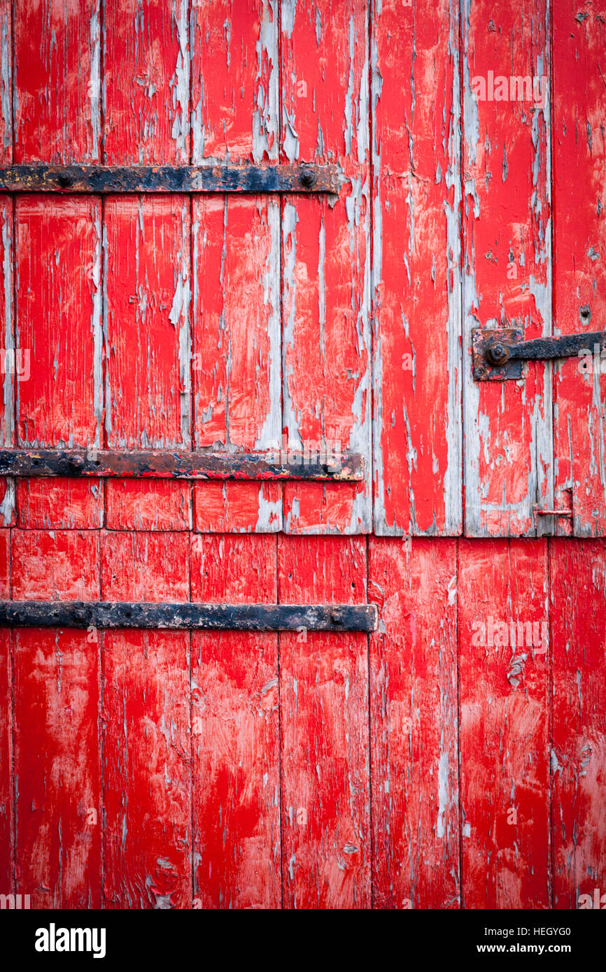 The red painted barn in Northumberland, abstract detail metalwork Stock ...