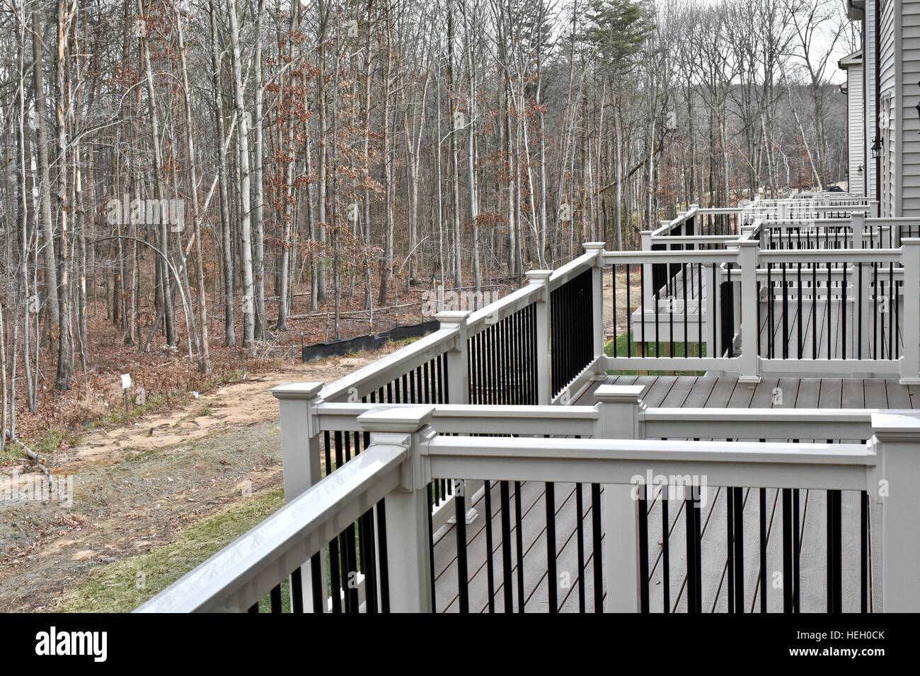 A wooded back yard area behind a row of town houses Stock Photo - Alamy