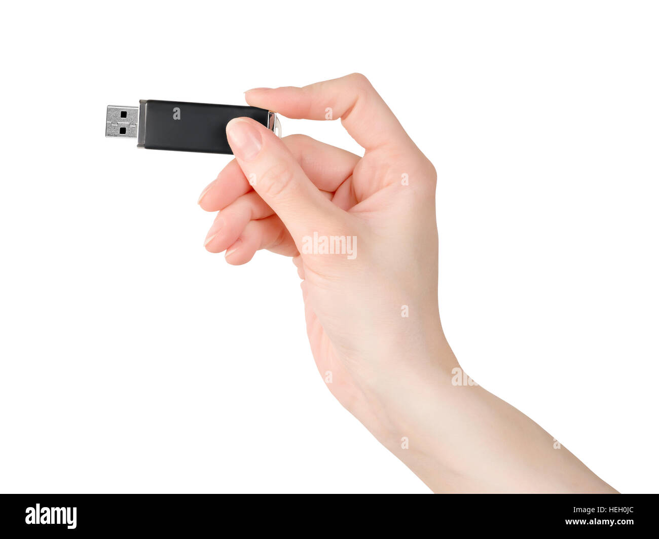 Woman hand holding flash card. Isolated on white, clipping path ...