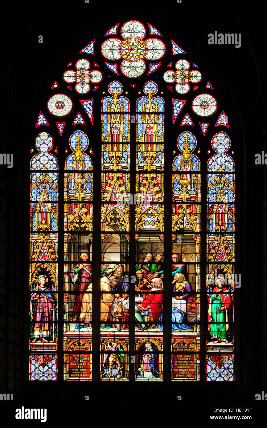 Stained glass window depicting joseph hi-res stock photography and ...