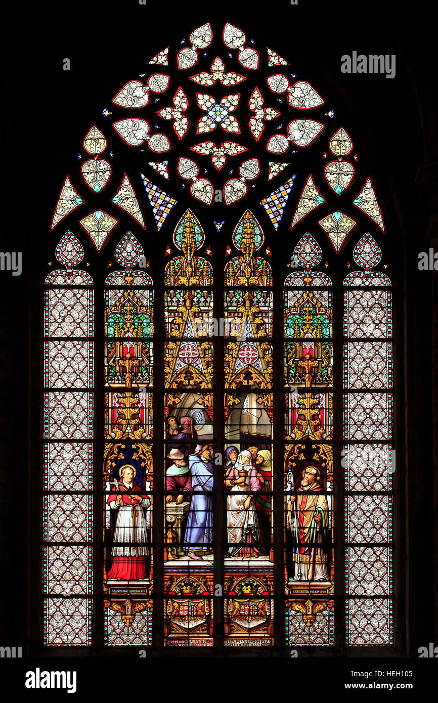 Stained glass window depicting Saint Charles Borromeo (1538-1584) and ...