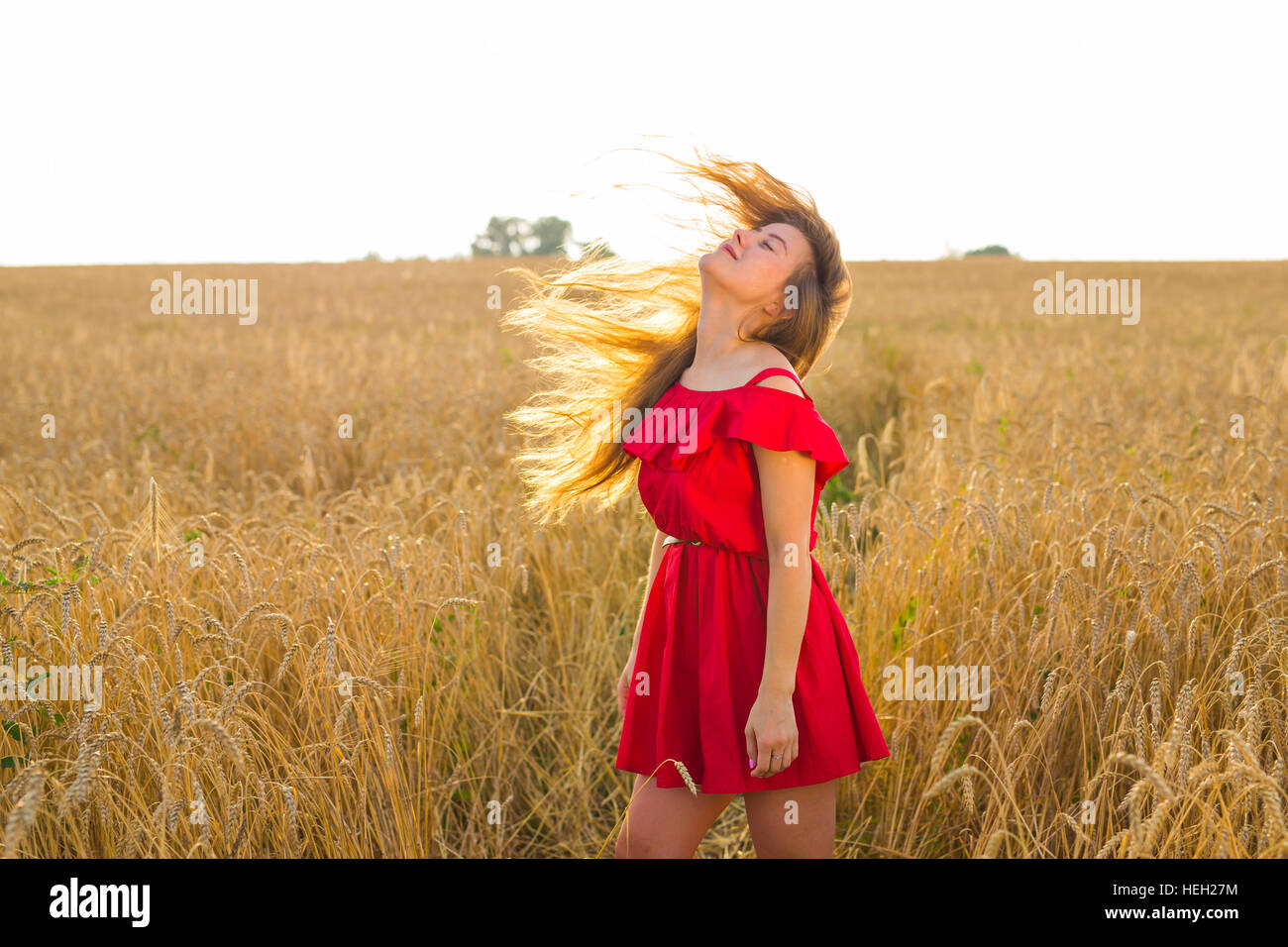 Gorgeous Romantic Girl Outdoors. Beautiful Model in Short Red Dress in ...