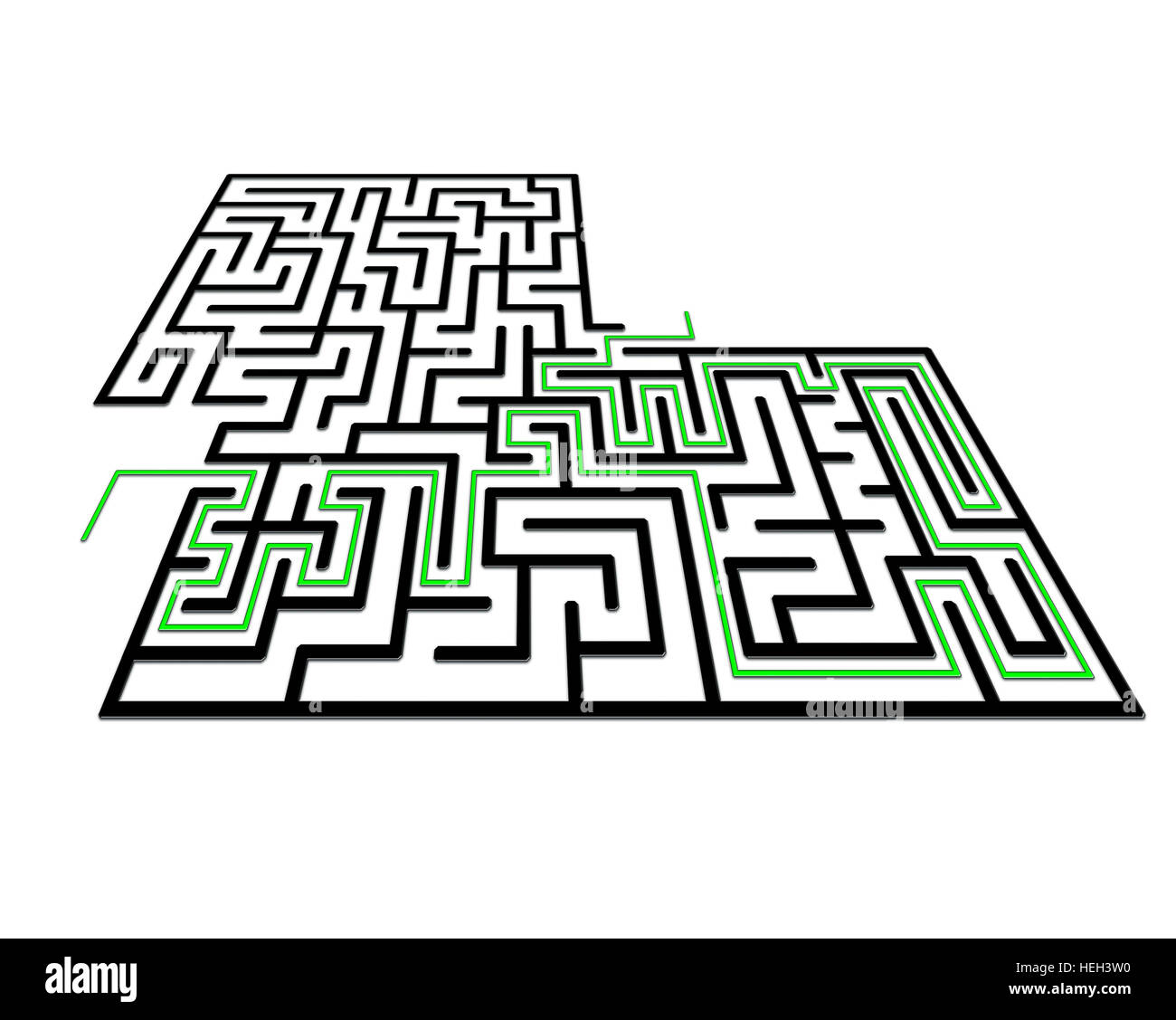 Labyrinth in perspective with entry and exit . Solution in green Stock ...