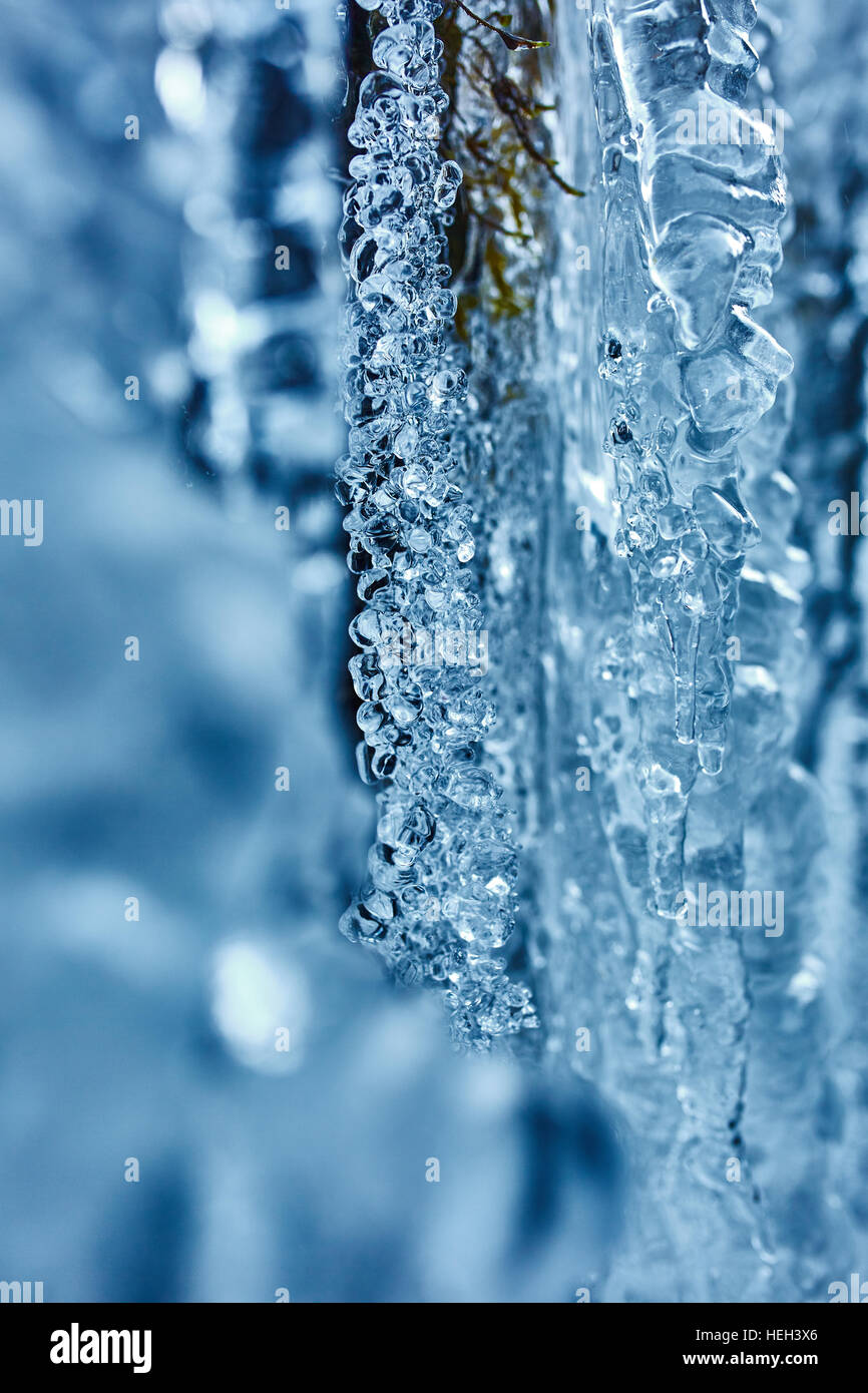 Beautifully shaped icicles on a mountain from a frozen waterfall Stock ...