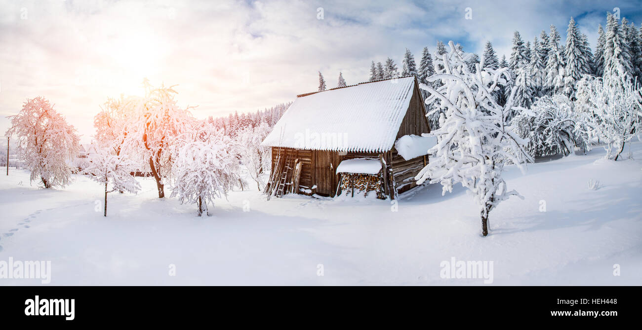 beautiful wooden house in a winter sunny day Stock Photo - Alamy