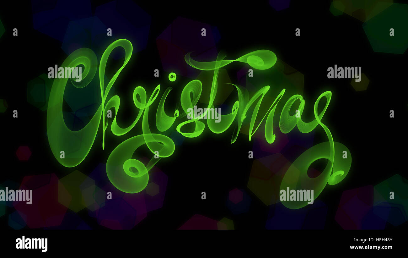 Christmas word lettering written with green fire flame or smoke on ...