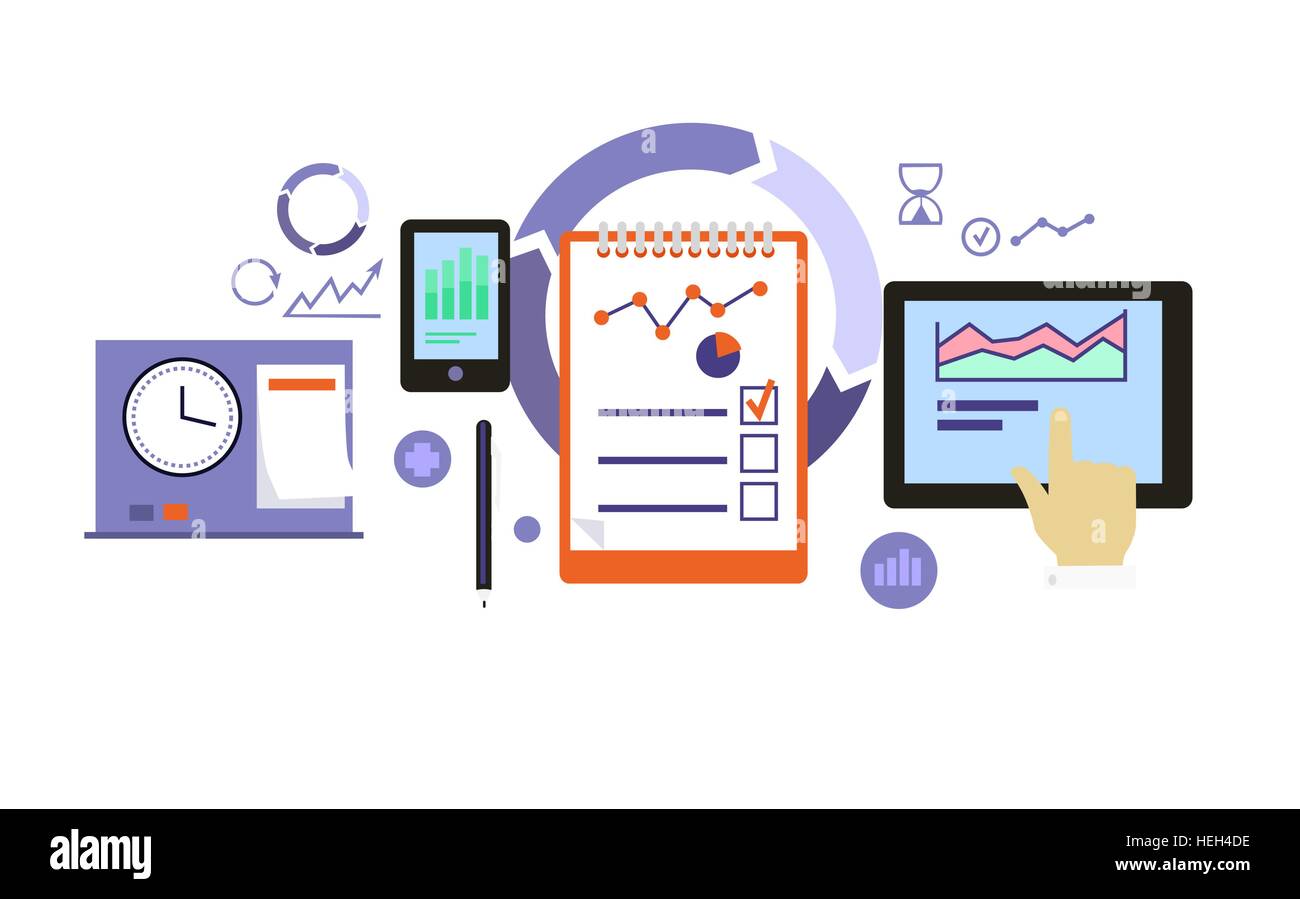 Planning process icon flat design. Business development, management ...