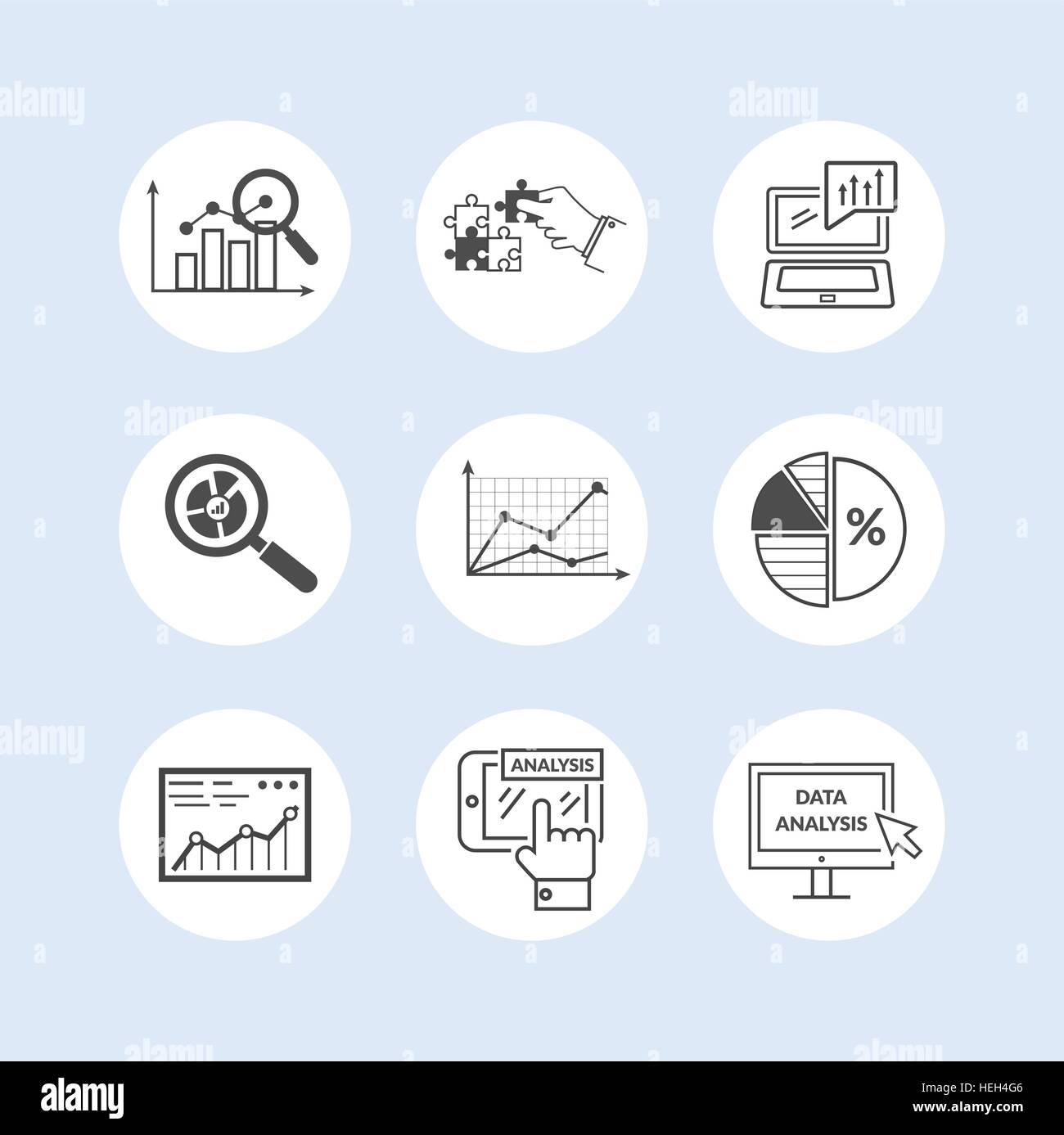 Set of black icons data analysis. Information optimization, trend ...