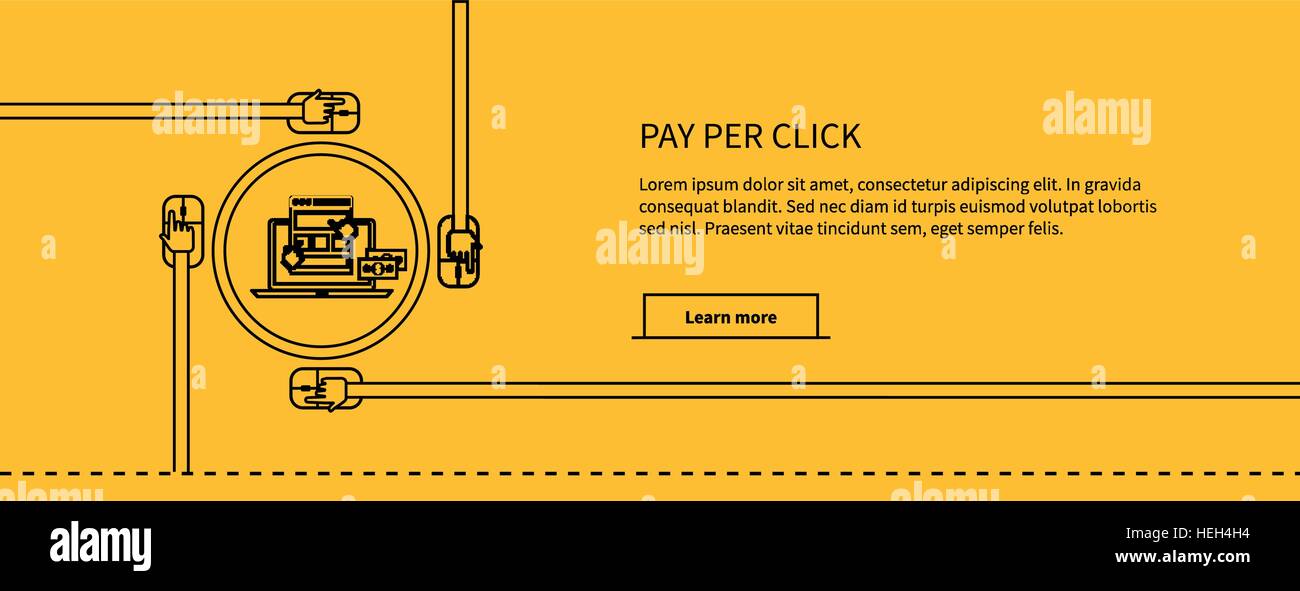 Pay per click design black line on yellow. Ppc and seo, search engine ...