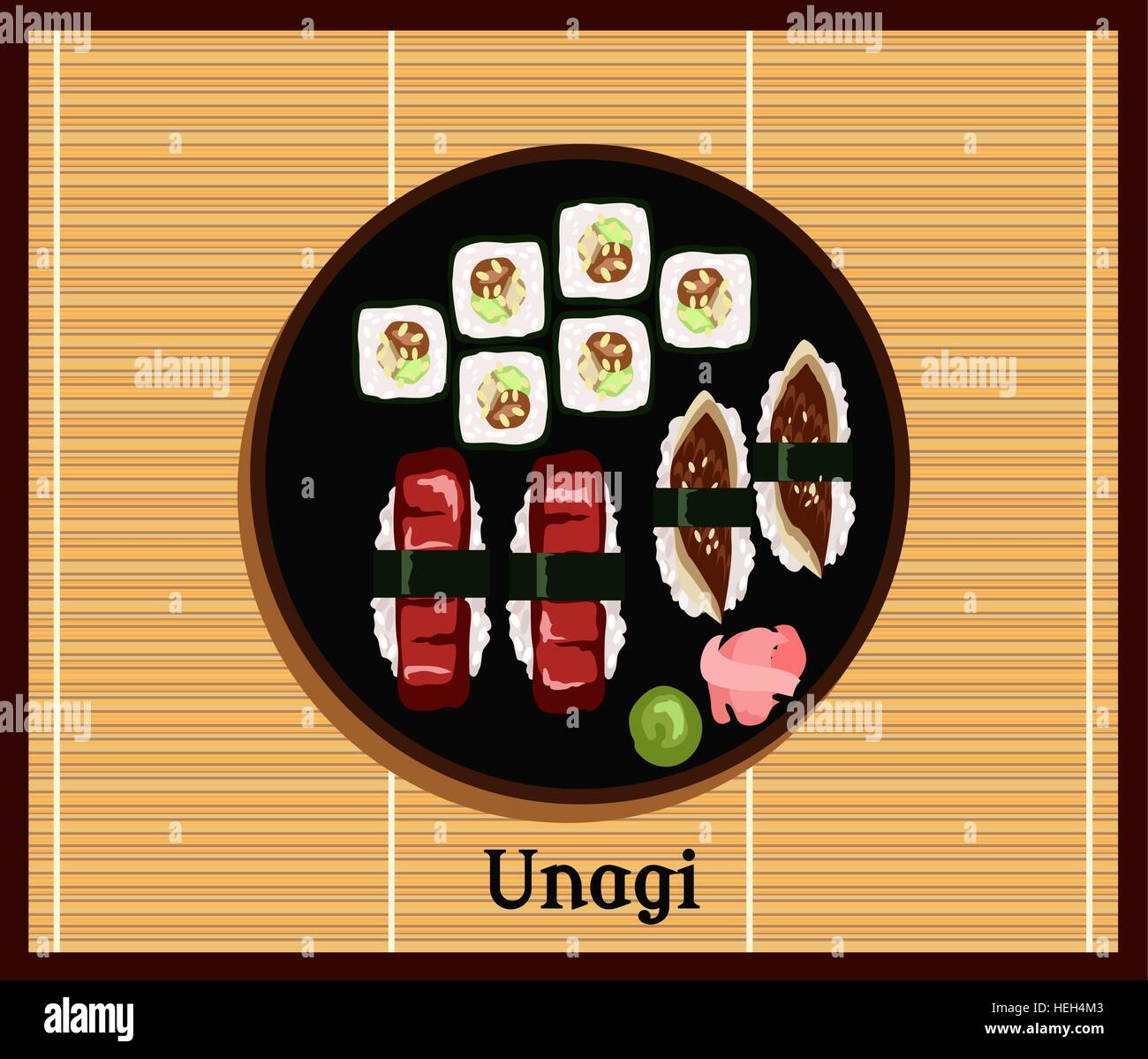 Unagi sushi design flat food japanese. Unagi roll, unagi food, japanese ...