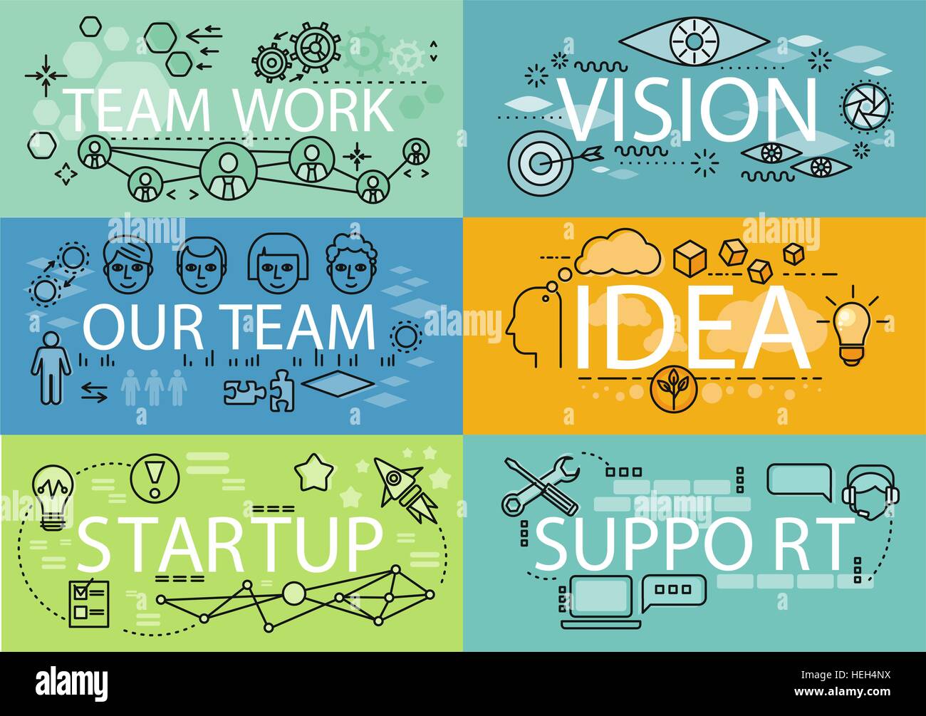 Banners set idea startup teamwork. Team work and vision, our team and ...