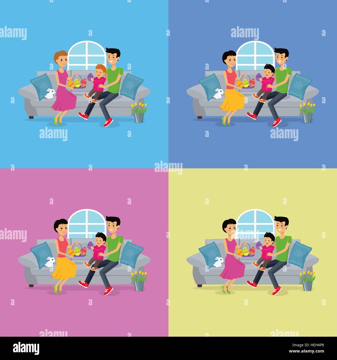 Happy Easter Family Set Design. Happy childhood easter family set ...