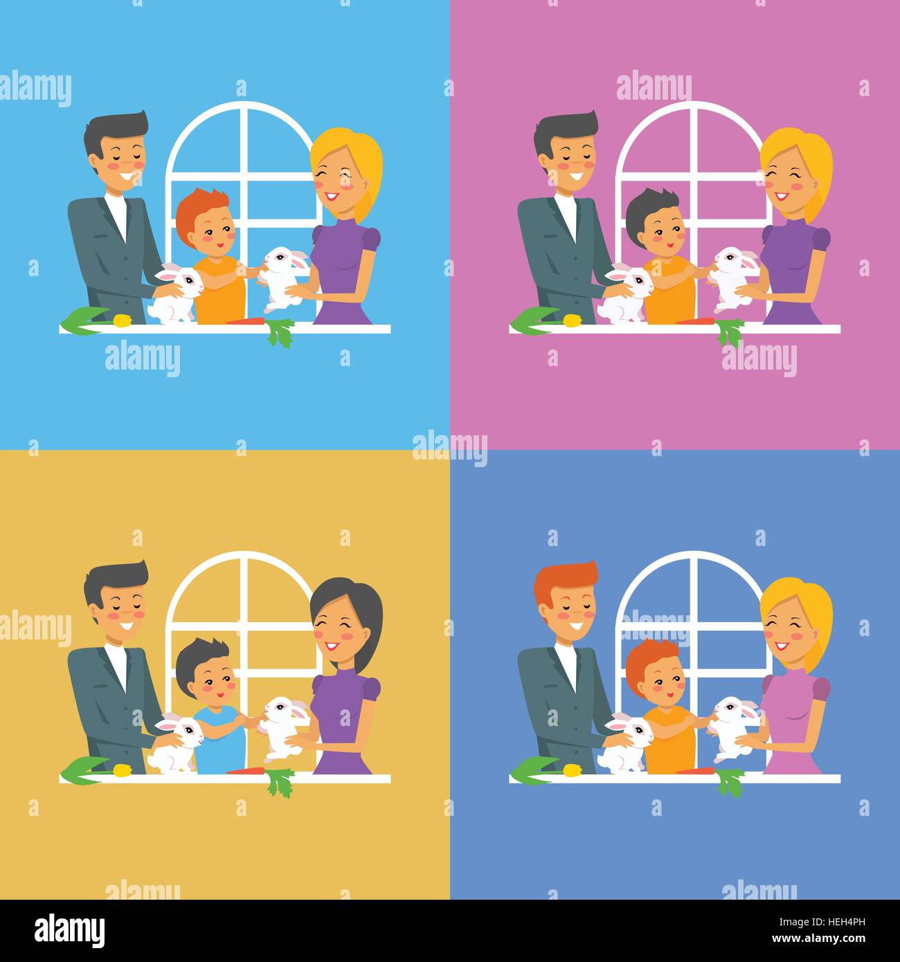 Happy Easter Family Set Design. Happy childhood easter family set ...