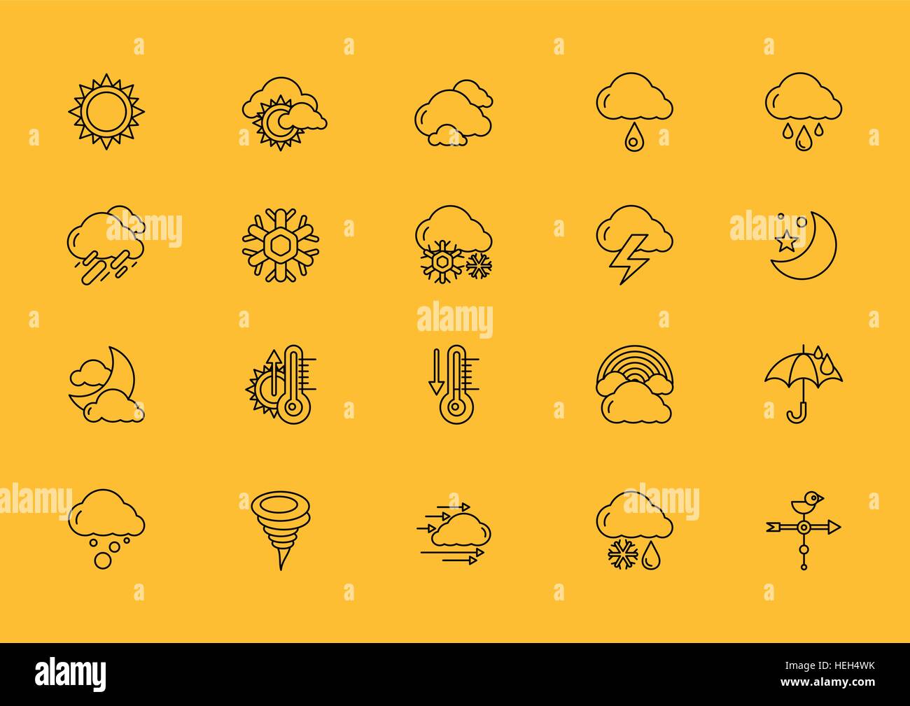Set of weather thin, lines, outline, strokes icons. Symbols weather ...