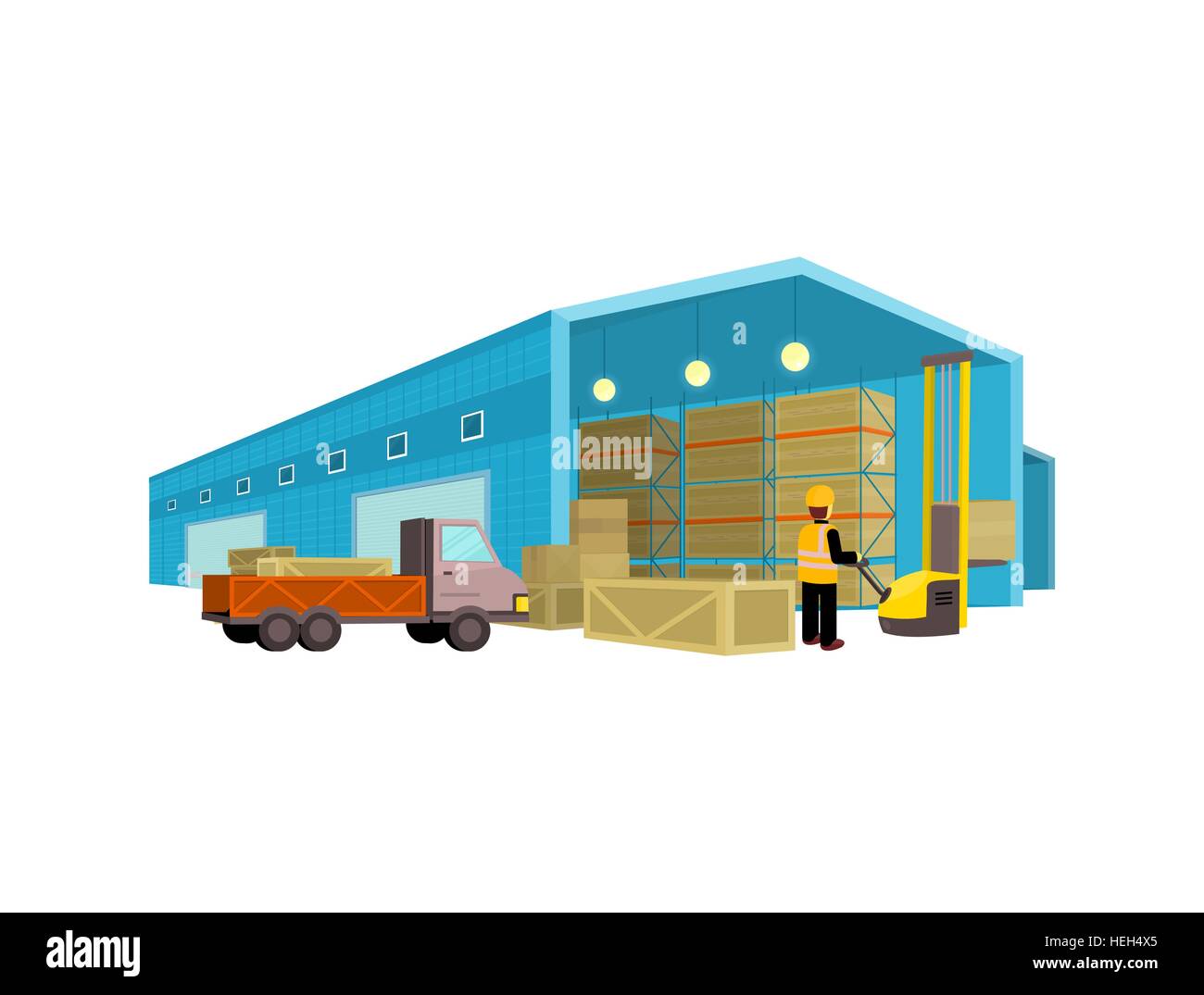 Equipment delivery process of the warehouse. Warehouse interior ...