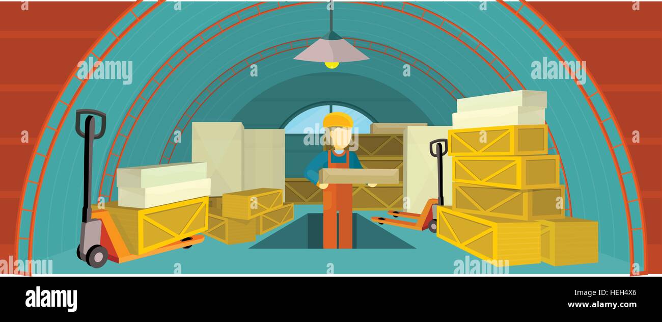 Equipment delivery process of the warehouse. Warehouse interior ...