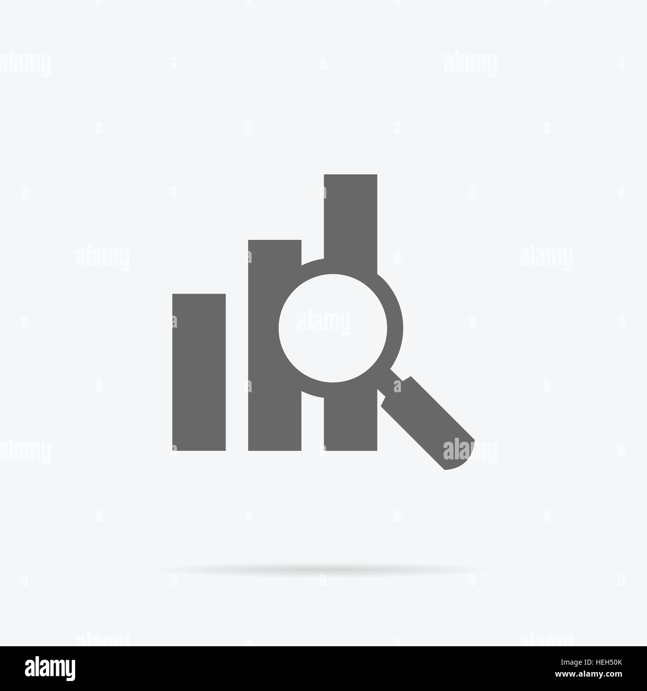 Banner with focused magnifying glass on graph on gray background icon ...