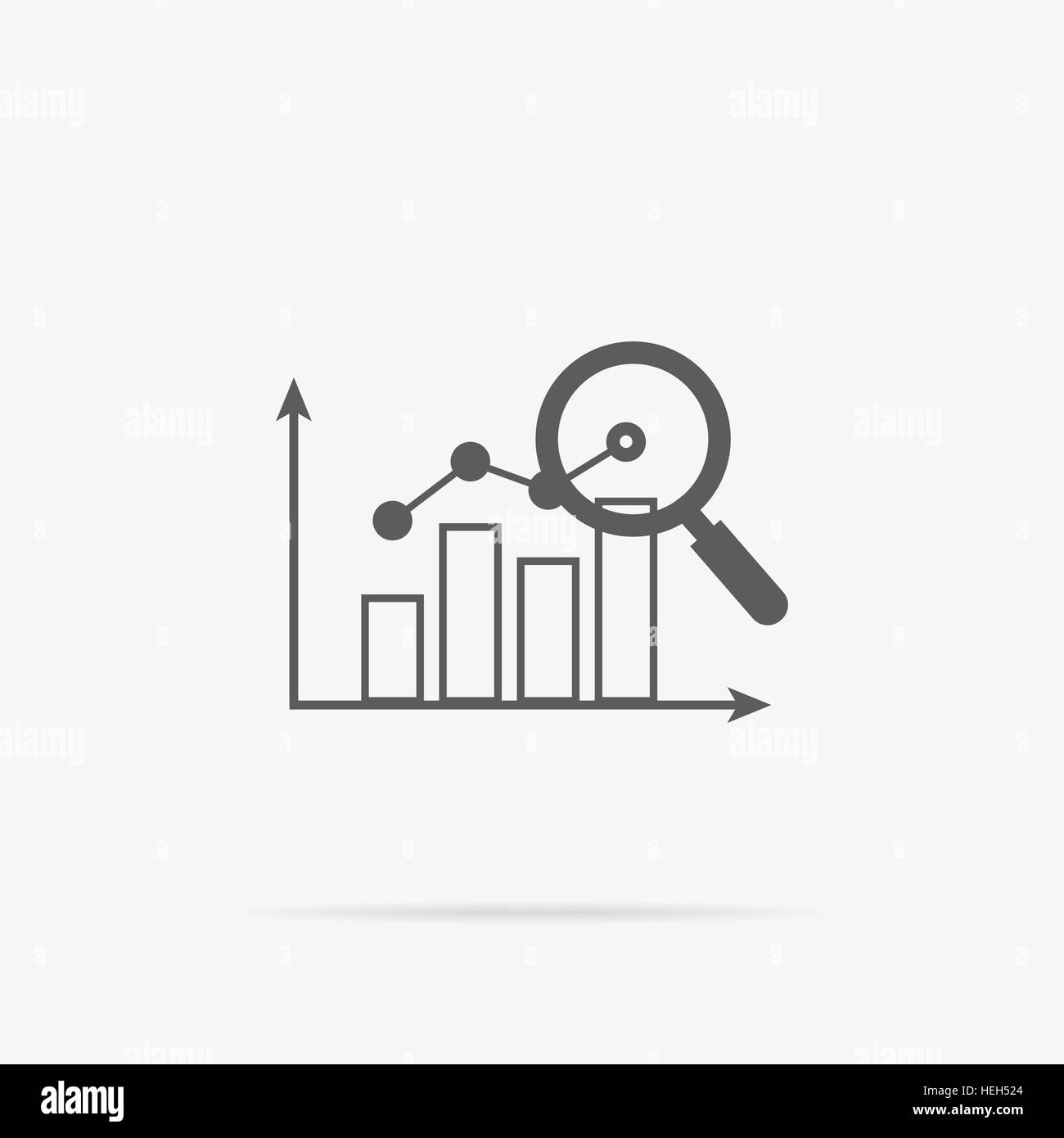 Banner with focused magnifying glass on graph on gray background icon ...