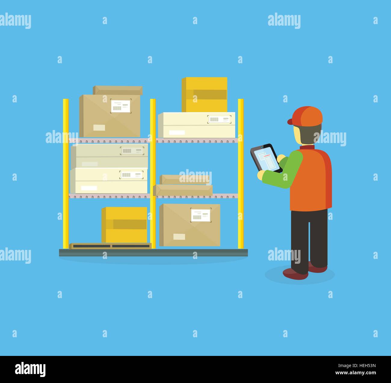 Equipment delivery process of the warehouse. Warehouse interior ...