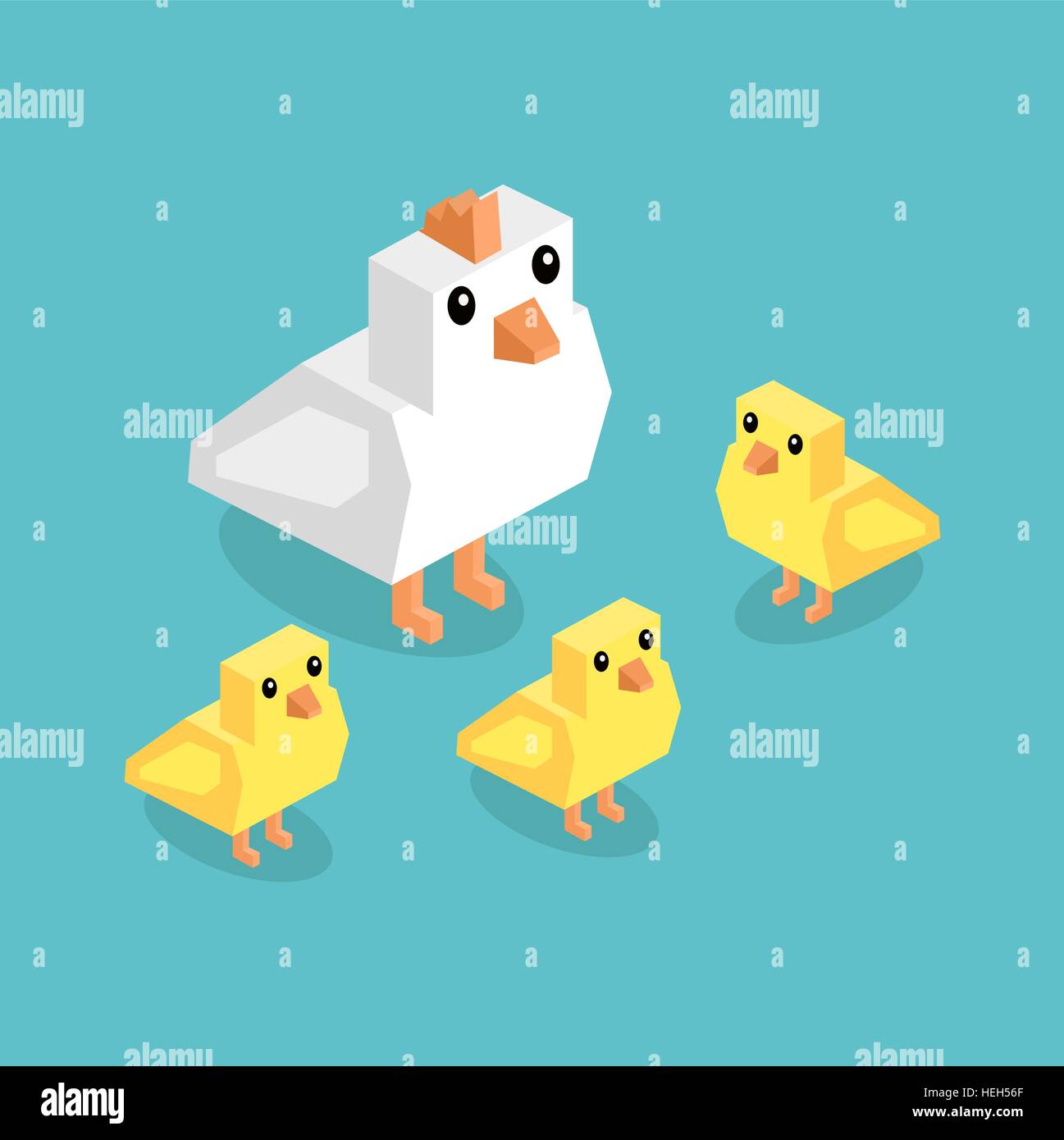 Isometric white chicken with yellow chick. Isometric white 3d chicken ...