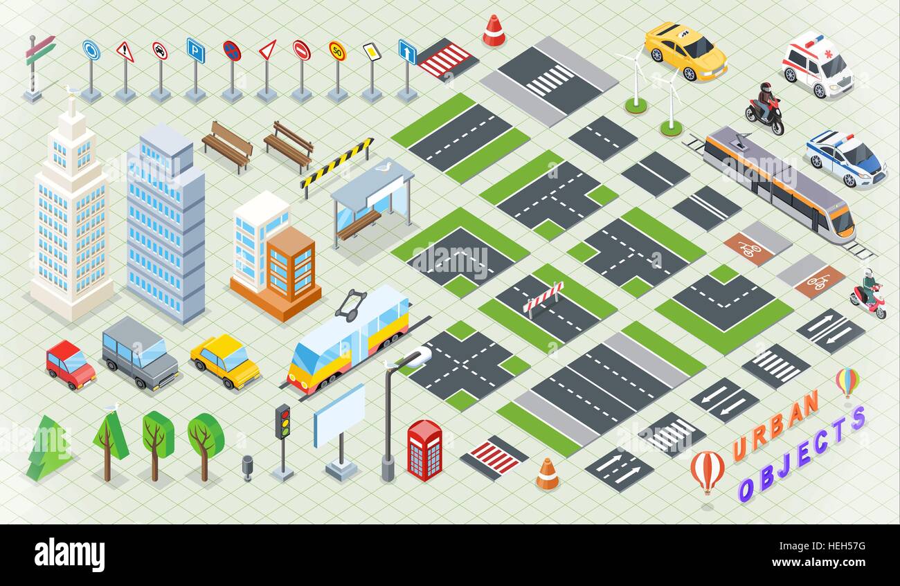 Isometric part of the city infrastructure. Isometric town, street ...