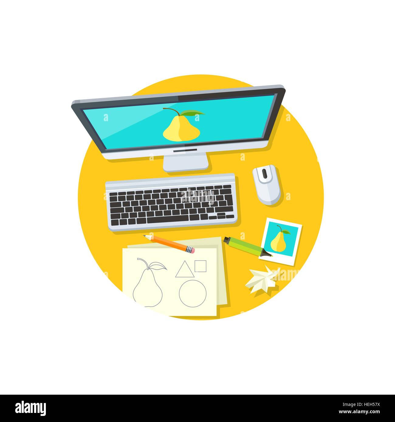 Design graphic work space flat. Graphic design workplace, technology ...