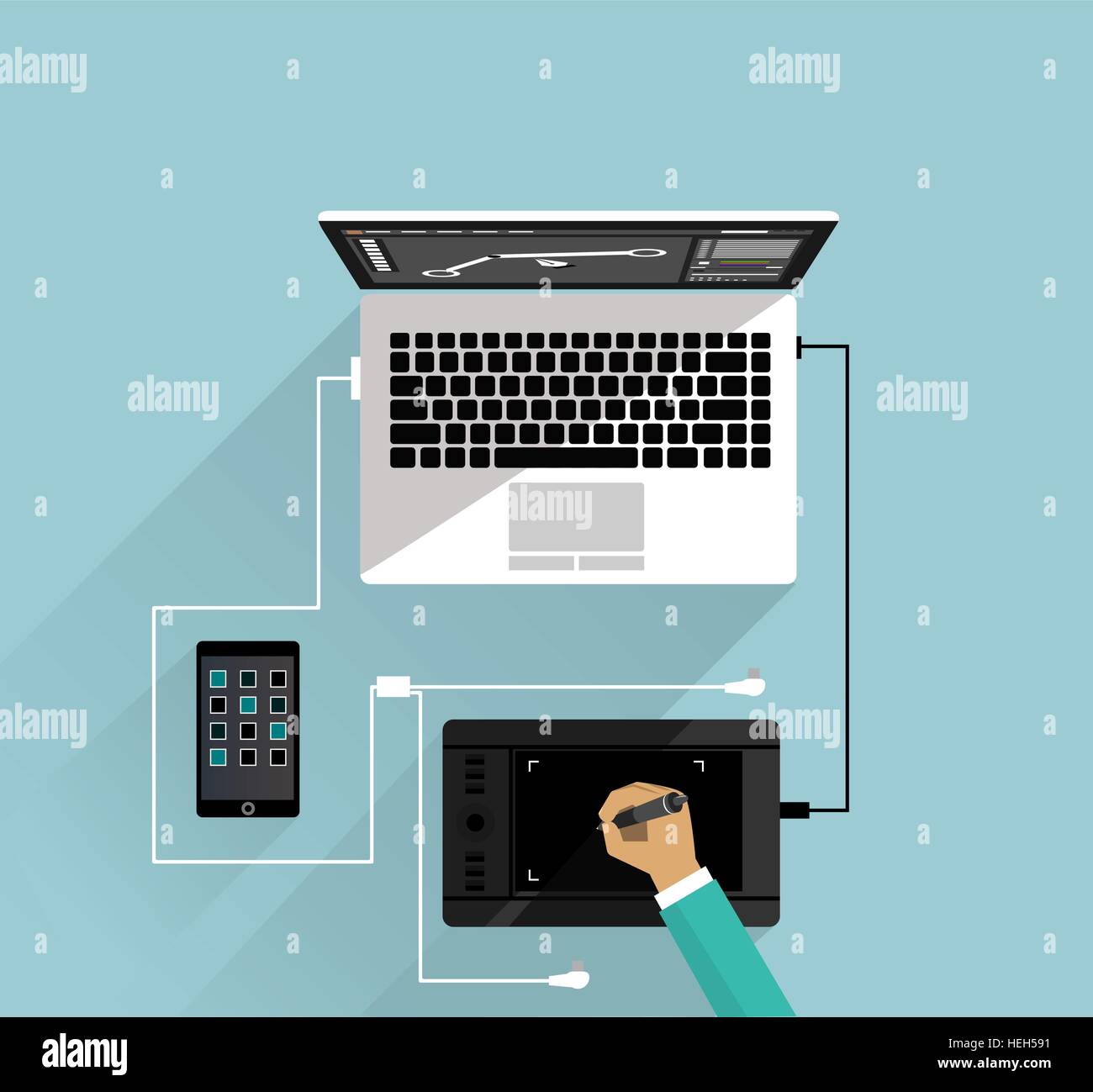 Graphic design workspace tablet and laptop. Graphic designer, studio ...