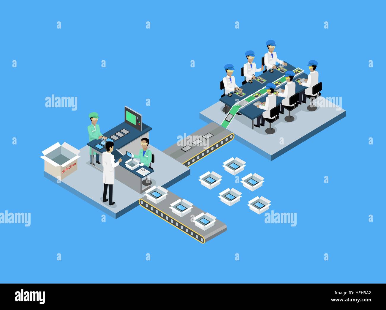 Production tablet or smartphone 3d isometric. Production line ...