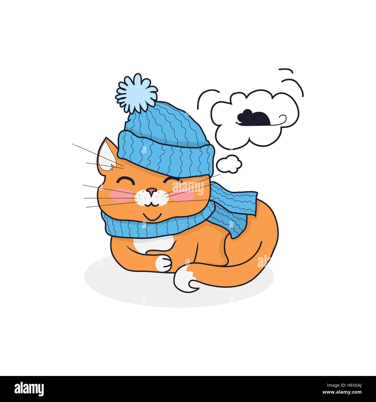 Sleeping cat in hat and scarf design. Kitten sleep or sleeping, cat ...