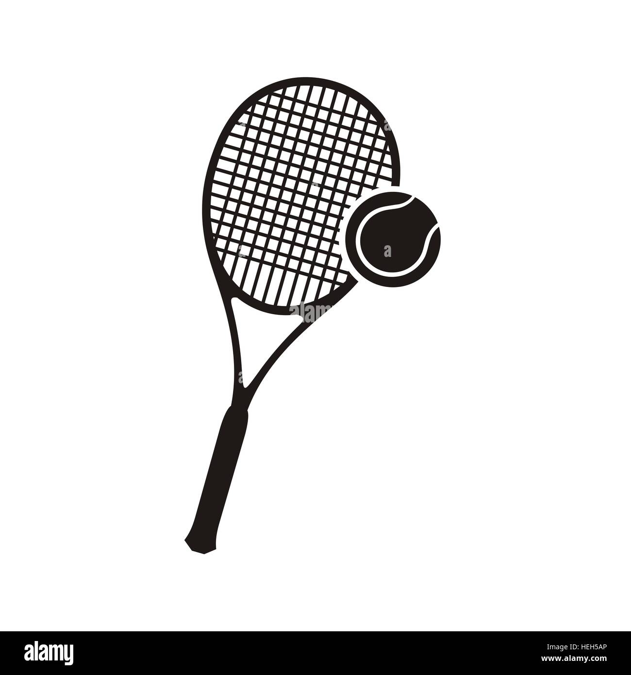 Monochrome black silhouettes racket and ball icon logo for tennis ...