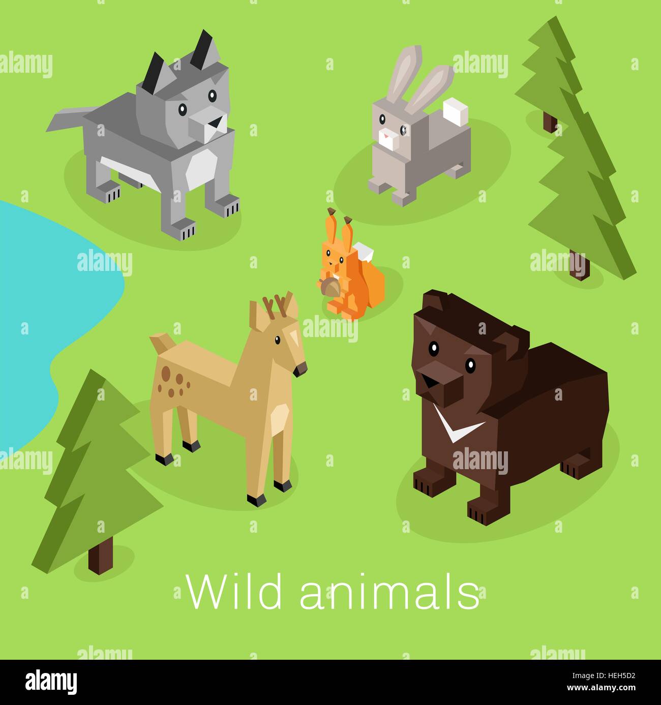 Wild animal set isometric 3d design. Wild animals isolated, bear ...