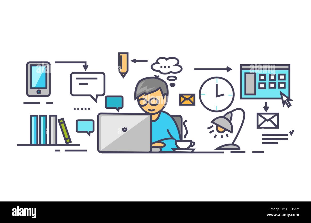 Icon flat style design work on project. Office and management Stock ...